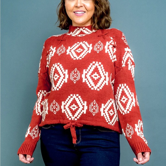 Sweaters | Plus Size Long Sleeve Aztec Print Mock Neck Sweater With ...